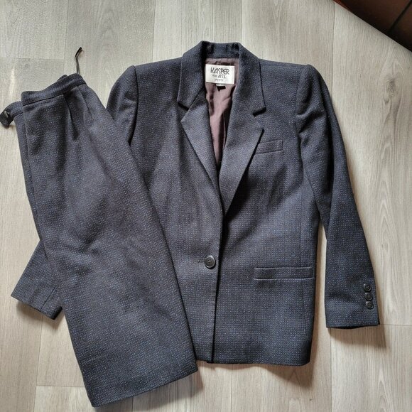 Kasper | Dresses | Kasper Skirt Suit Women 4p Black Blue Tweed Woven ...